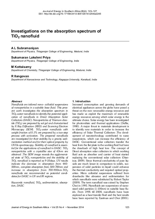 (PDF) Investigations on the absorption spectrum of TiO2 nanofluid