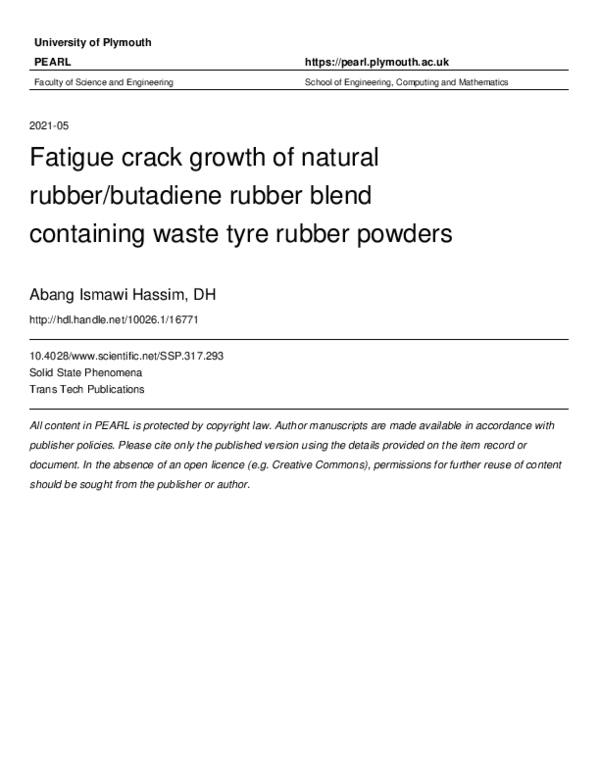 (PDF) Fatigue Crack Growth of Natural Rubber/Butadiene Rubber Blend ...