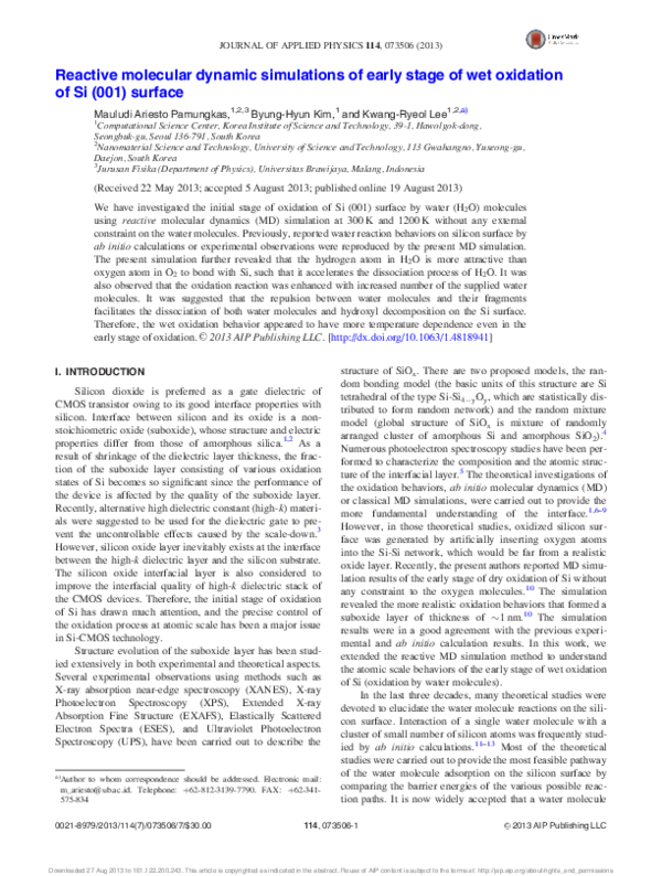 Pdf Reactive Molecular Dynamic Simulations Of Early Stage Of Wet