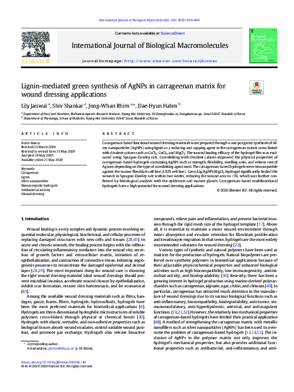 (PDF) Lignin-mediated green synthesis of AgNPs in carrageenan matrix ...