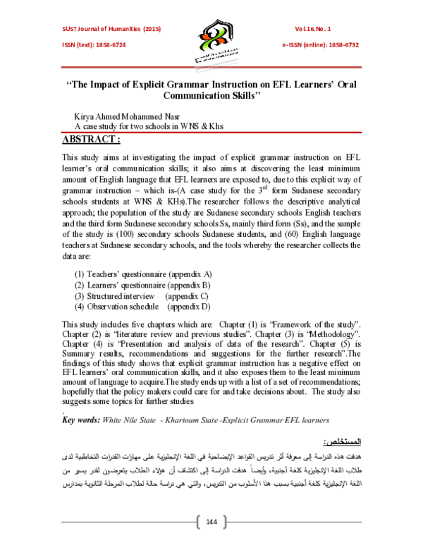 (PDF) The Impact of Explicit Grammar Instruction on EFL Learners ...