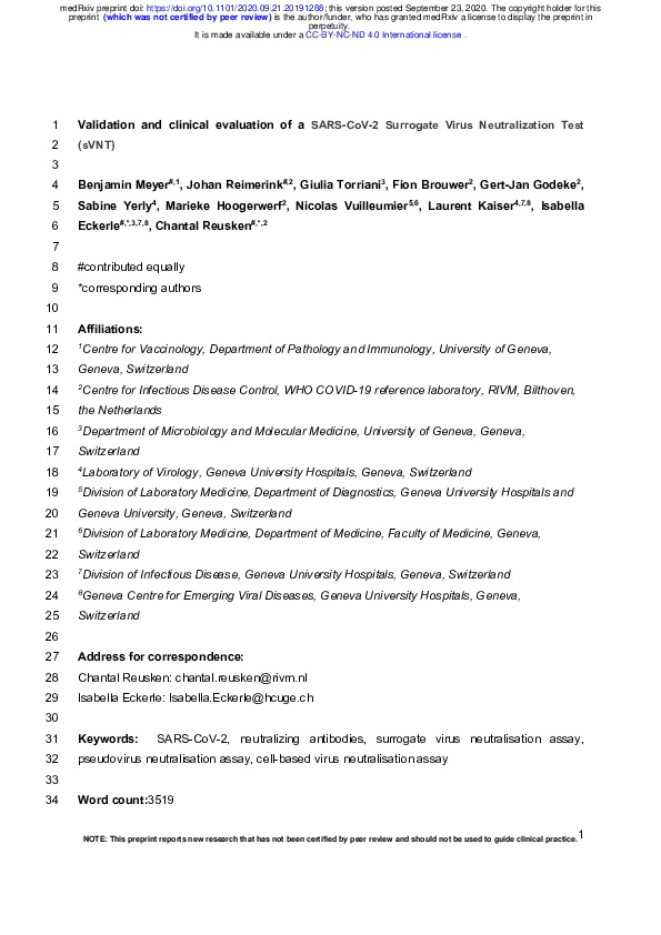 (PDF) Validation and clinical evaluation of a SARS-CoV-2 Surrogate ...