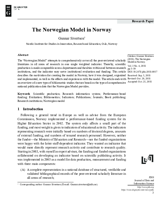 (PDF) The Norwegian Model in Norway | Gunnar Sivertsen - Academia.edu