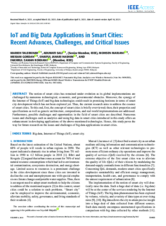 (PDF) Advances in IoT and Big Data for Smart Cities