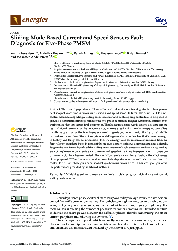 (PDF) Sliding-Mode-Based Current and Speed Sensors Fault Diagnosis for Five-Phase PMSM