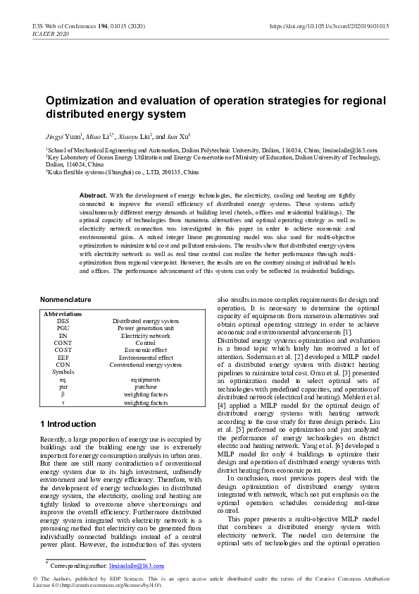 (PDF) Optimization and evaluation of operation strategies for regional ...