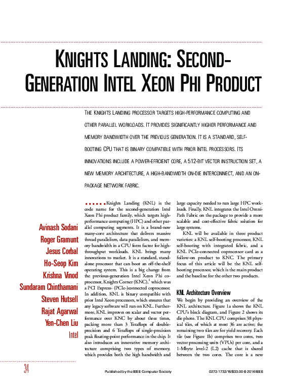 (PDF) Knights Landing: Second-Generation Intel Xeon Phi Product