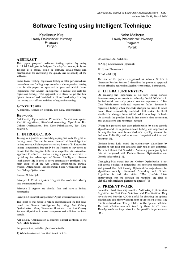 (PDF) Software Testing using Intelligent Technique