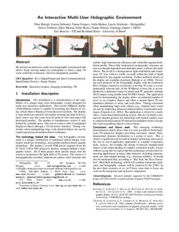 (PDF) An interactive multi-user holographic environment | Reinhard Klein - Academia.edu