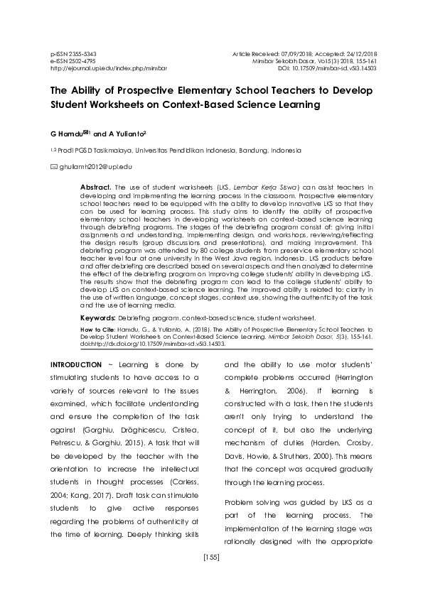 (PDF) The Ability of Prospective Preservice Elementary School Teachers to Develop Student ...