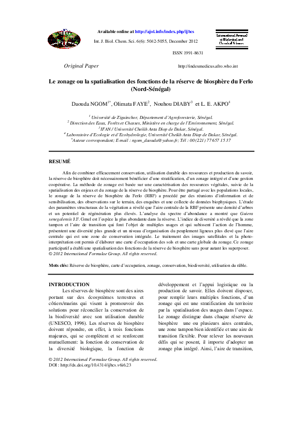 (PDF) Le zonage ou la spatialisation des fonctions de la réserve de ...
