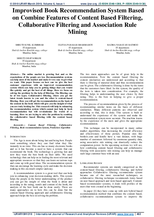 (PDF) Improvised Book Recommendation System Based on Combine Features ...