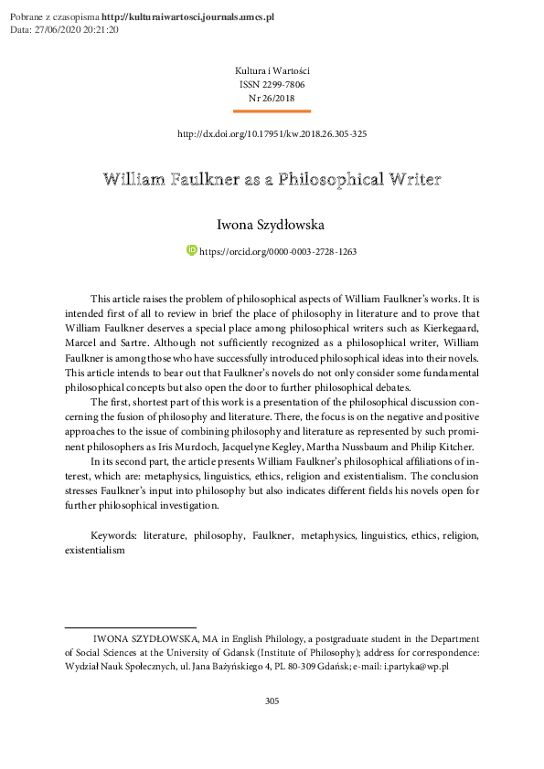 (PDF) William Faulkner As a Philosophical Writer