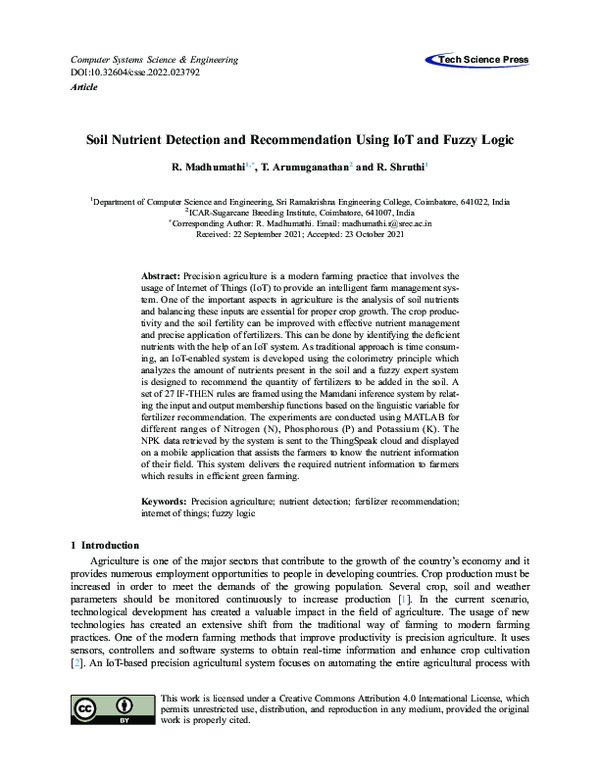 (PDF) Soil Nutrient Detection and Recommendation Using IoT and Fuzzy Logic
