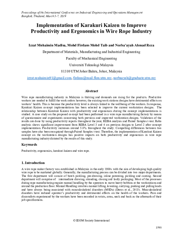 (PDF) Implementation of Karakuri Kaizen to Improve Productivity and ...