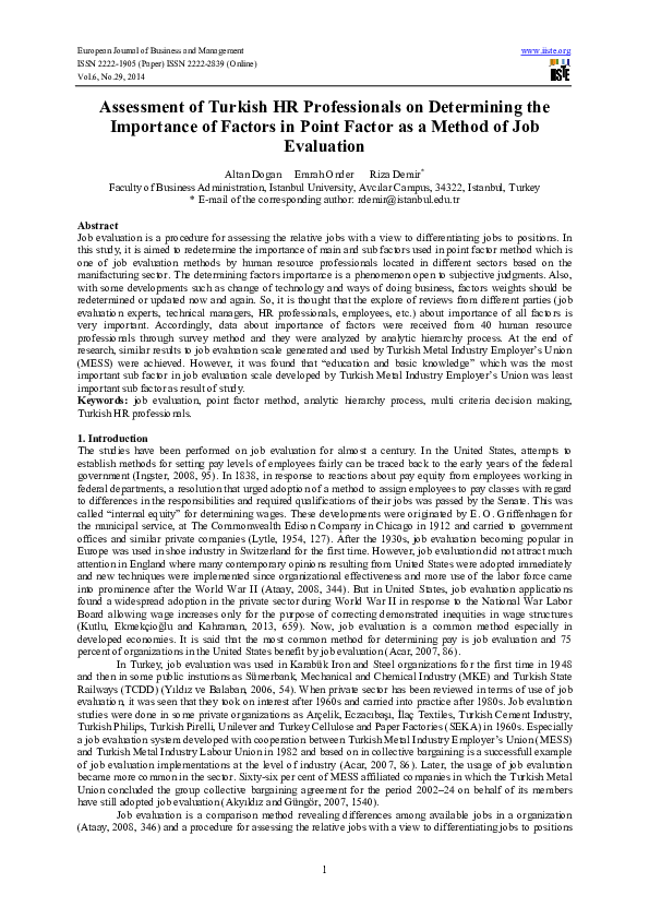 (PDF) Assessment of Turkish HR Professionals on Determining the ...