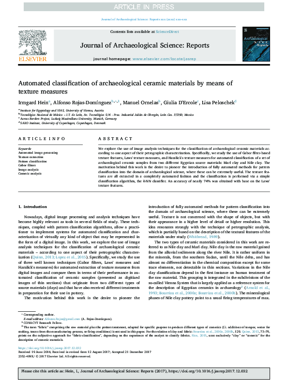 (PDF) Automated classification of archaeological ceramic materials by means of texture measures