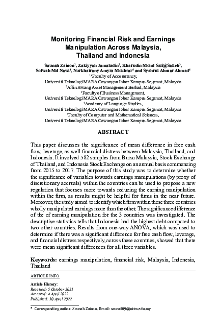 (PDF) Monitoring Financial Risk and Earnings Manipulation Across ...