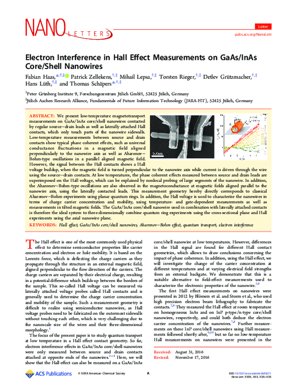 (PDF) Electron Interference in Hall Effect Measurements on GaAs/InAs ...