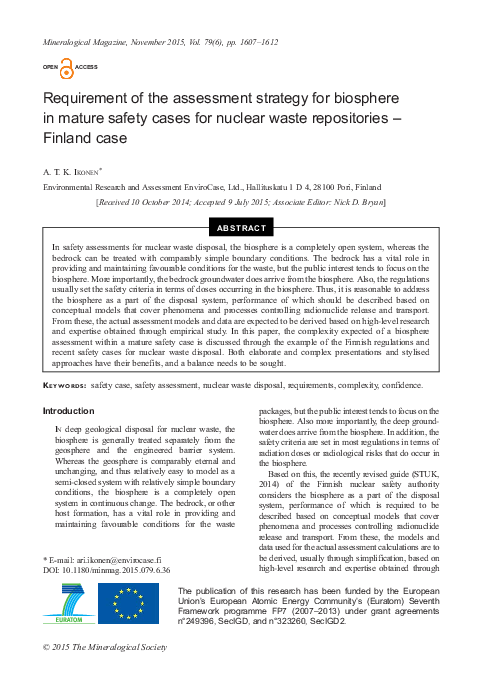 (PDF) Requirement of the assessment strategy for biosphere in mature ...