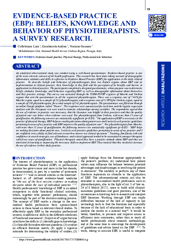 (PDF) Evidence-based Practice (EBP): beliefs, knowledge and behavior of physiotherapists. A ...