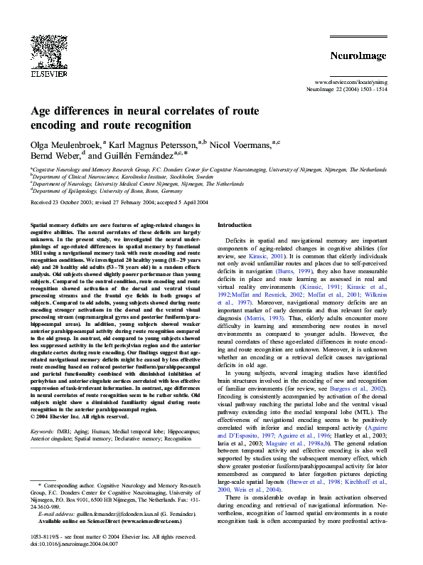 (PDF) Age differences in neural correlates of route encoding and route ...