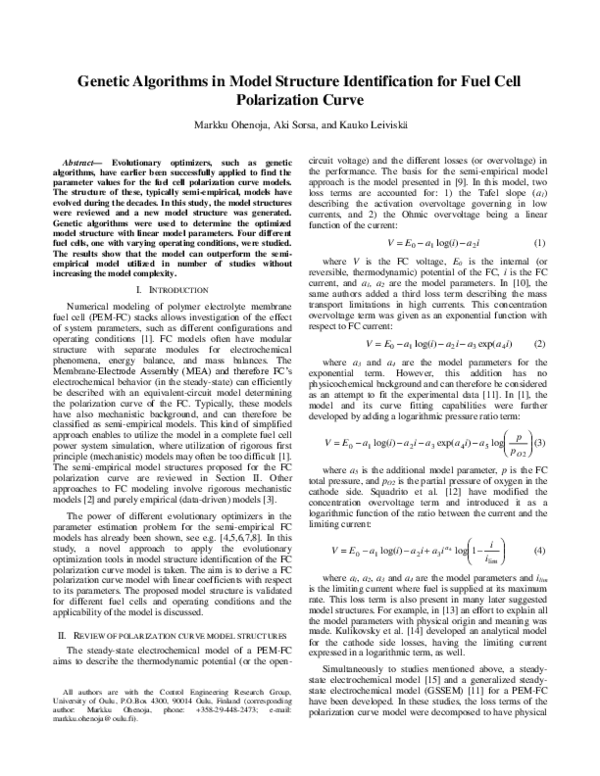 (PDF) Genetic Algorithms in Model Structure Identification for Fuel Cell Polarization Curve