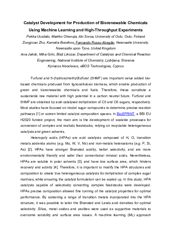 (PDF) Catalyst Development for Production of Biorenewable Chemicals ...
