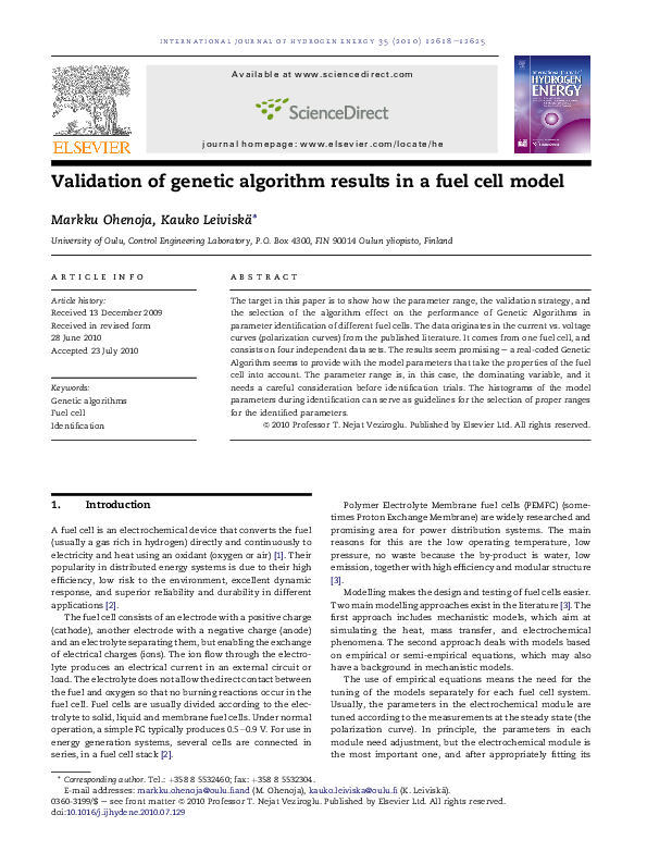 (PDF) Validation of genetic algorithm results in a fuel cell model