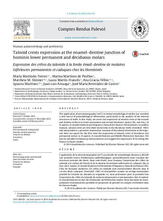 (PDF) Talonid crests expression at the enamel–dentine junction of ...