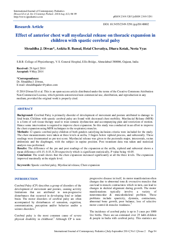 (PDF) Effect of anterior chest wall myofascial release on thoracic ...