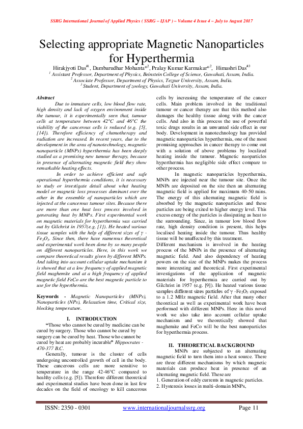 (PDF) Selecting appropriate Magnetic Nanoparticles for Hyperthermia