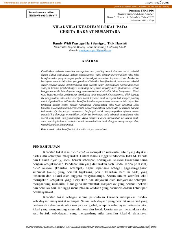 (PDF) Nilai-Nilai Kearifan Lokal Pada Cerita Rakyat Nusantara | RANDY ...