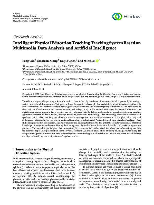 (PDF) Intelligent Physical Education Teaching Tracking System Based on ...