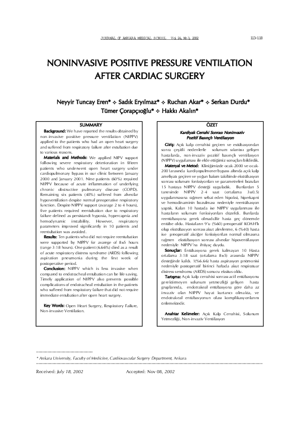 (PDF) Noninvasive Positive Pressure Ventilation After Cardiac Surgery