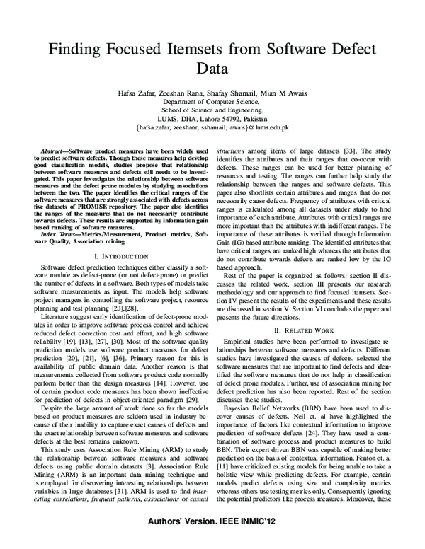 (PDF) Finding focused itemsets from software defect data