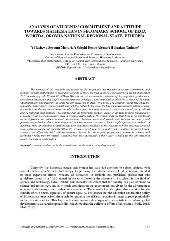 (PDF) Analysis of Students’ Commitment and Attitude towards Mathematics in Secondary School of ...