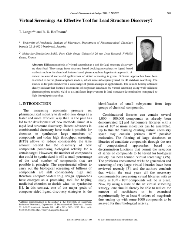 (PDF) Virtual Screening An Effective Tool for Lead Structure Discovery