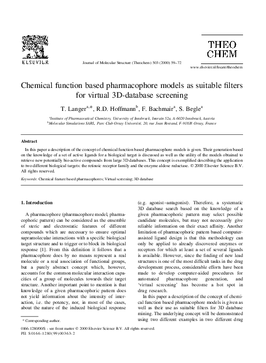 (PDF) Pharmacophore Models for 3D Database Screening