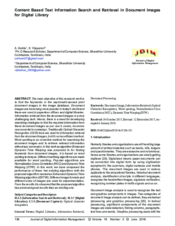 (PDF) Content Based Text Information Search and Retrieval in Document Images for Digital Library ...