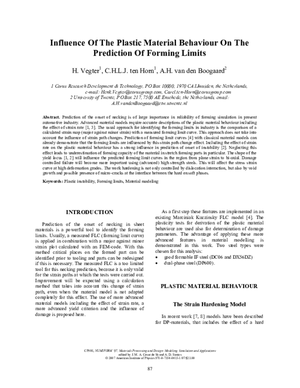 (PDF) Influence Of The Plastic Material Behaviour On The Prediction Of ...