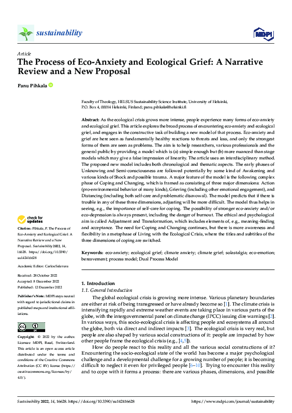 (PDF) The Process of Eco-Anxiety and Ecological Grief: A Narrative Review and a New Proposal