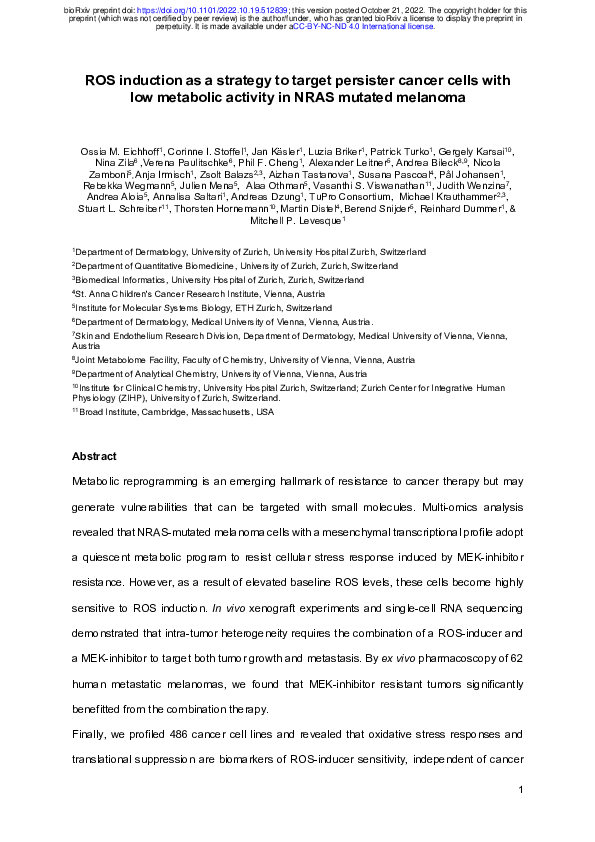 (PDF) ROS induction as a strategy to target persister cancer cells with ...