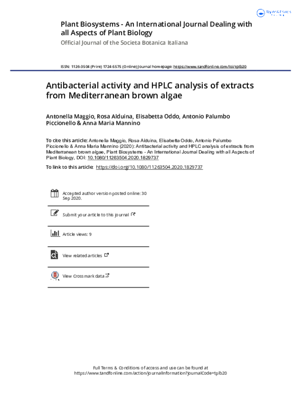 (PDF) Antibacterial activity and HPLC analysis of extracts from Mediterranean brown algae