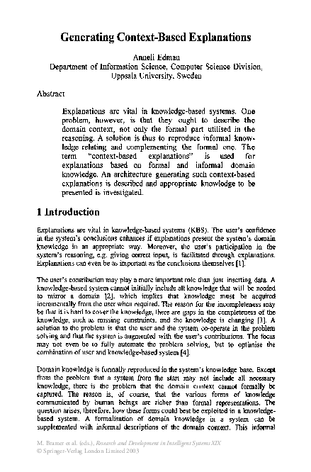 (PDF) Generating Context-Based Explanations