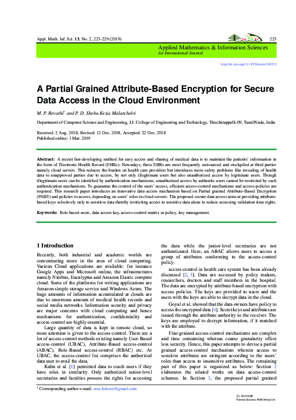 (PDF) A Partial Grained Attribute-Based Encryption for Secure Data Access in the Cloud Environment
