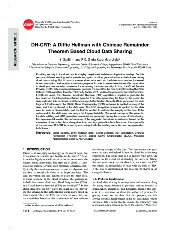 (PDF) DH-CRT: A Diffie Hellman with Chinese Remainder Theorem Based Cloud Data Sharing