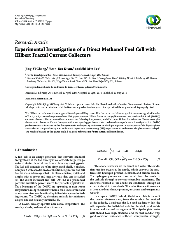 (PDF) Experimental Investigation of a Direct Methanol Fuel Cell with ...