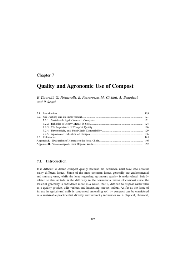 (PDF) Chapter 7 Quality and agronomic use of compost