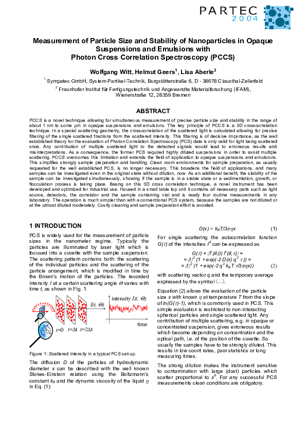 (PDF) Measurement of Particle Size and Stability of Nanoparticles in Opaque Suspensions and ...